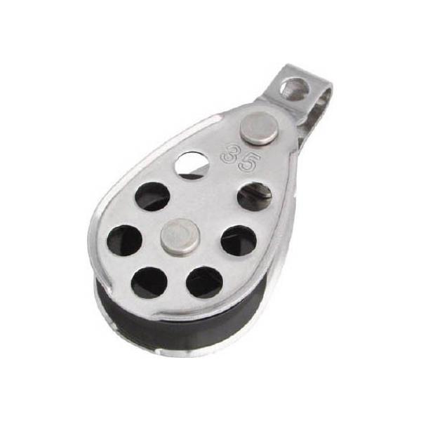 ■【メーカー】：（株）水本機械製作所■【型番】：PB35■【仕様】●基本使用荷重：0.05ton●最大使用ロープ径：10mm●車径×車数：35mm×1車●穴径：6mm●質量：46g■【納期】：通常3〜5日発送