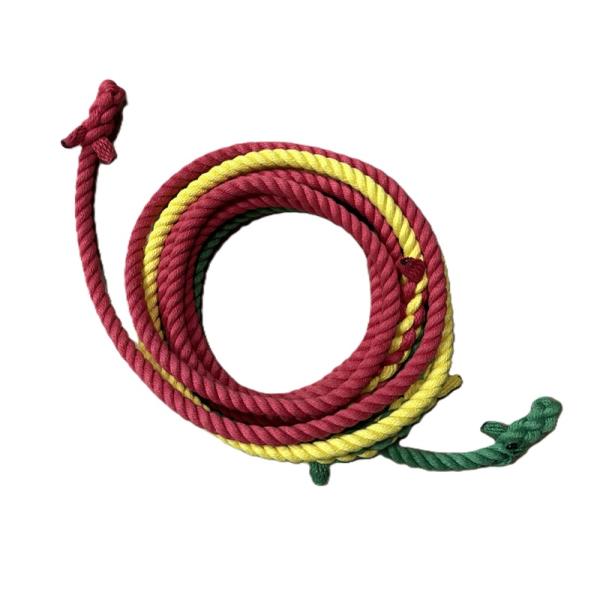 ■【ロープ種類】：エステル三色ロープ■【型番】：DGY-3126■【仕様】●3色：赤3m・黄色1.5m・緑色1.5m●材質：エステル●端末処理：両端サツマ加工●径×長さ：12mm×6m■【納期】：通常翌日〜4日発送
