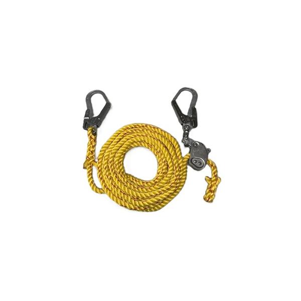 ■【ロープ種類】：エステルタスラン■【型番】：DGY-1610P■【仕様】●色：黄色（イエロー）●材質：エステル（ポリプロピレン芯入り）●端末処理：片大口径フック付き、片逆サツマ加工●緊張器（97ハリップ）付き●径×長さ：16mm×10m■...