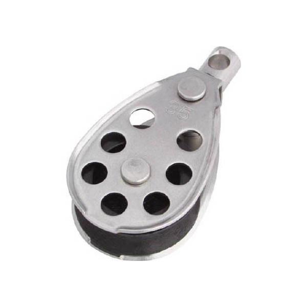 ■【メーカー】：（株）水本機械製作所■【型番】：PBS35■【仕様】●基本使用荷重：0.04ton●最大使用ロープ径：10mm●車径×車数：35mm×1車●穴径：6mm●質量：49g■【納期】：通常3〜5日発送