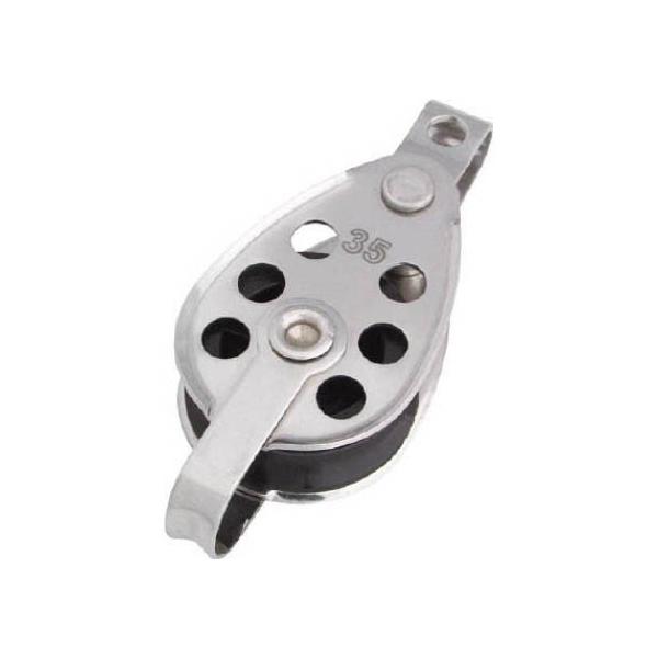 ■【メーカー】：（株）水本機械製作所■【型番】：PBK35■【仕様】●基本使用荷重：0.05ton●最大使用ロープ径：10mm●車径×車数：35mm×1車●穴径：6mm●質量：52g■【納期】：通常3〜5日発送