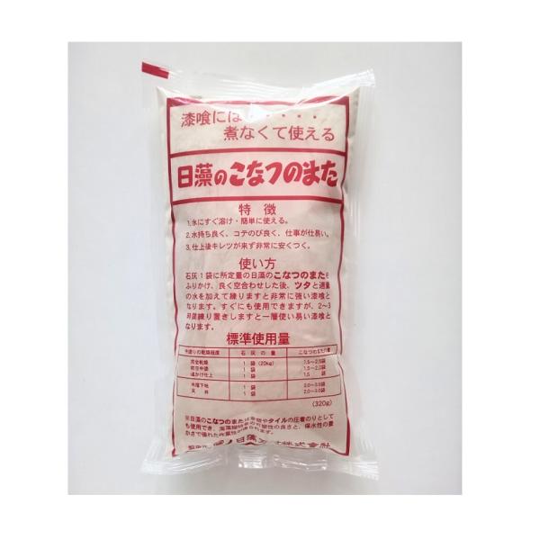 日藻のこなつのまたは京壁やタイルの圧着のりとしても使用でき、海草糊特有の可塑性の良さと、保水性の豊かさで優れた作業性が得られます。　【特長】■水にすぐ溶け、簡単に使える。■水持ち、コテ伸びが良く作業性が良好です。■仕上がり後は亀裂が発生しに...