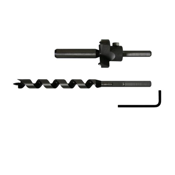 丸座金の座掘を行う座掘ガイドと座掘ドリルを交換すれば、座グリと下穴あけを一度に行うことができます