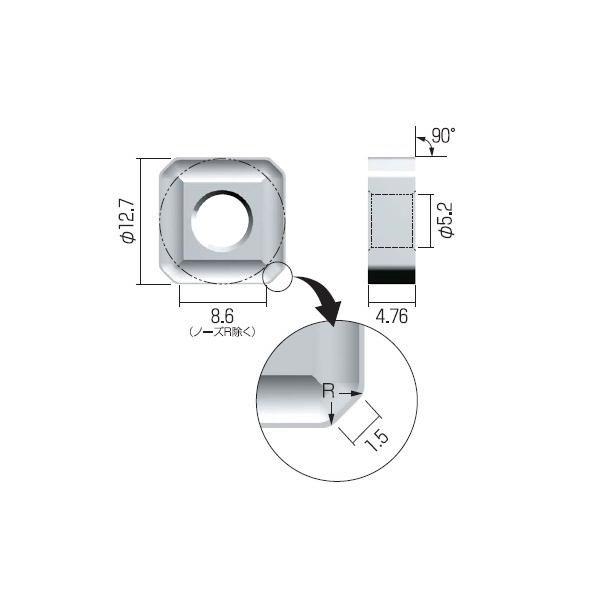 《仕様》●材質：サーメット●エッジ形状：ホーニングエッジ●コーティング：なし●使用コーナー数：8●1ケース入数：12個