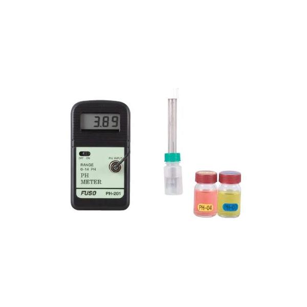●測定方式　ガラス電極●サイズ／質量135L×70W×29Dmm／約150g(電池含む)、電極φ12mm×160mm、コード長：1m●標準付属品　006P(9V)電池×1、標準型pH電極PE-03×1、pH4基準液×1、pH7基準液×1、取...