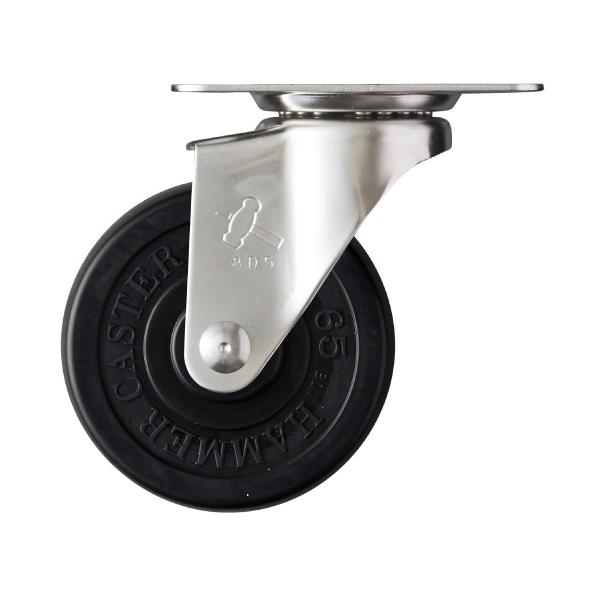 《仕様》●車輪：ゴム車●取付タイプ：平付旋回●材質・表面処理：ステンレス●車輪サイズ：65mm●許容荷重：30daN●取付高：82mm●取付座：70×42mm●取付寸法：56×28mm●取付穴径：6.5mm●偏心：24mm●旋回半径：58m...