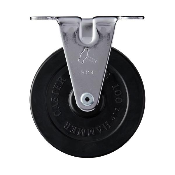 《仕様》●車輪：ゴム車●取付タイプ：平付固定●材質・表面処理：スチール(クロームメッキ)●車輪サイズ：100mm●許容荷重：50daN●取付高：122mm●取付座：100×58mm●取付寸法：82×40mm●取付穴径：8.8mm●車幅：27...