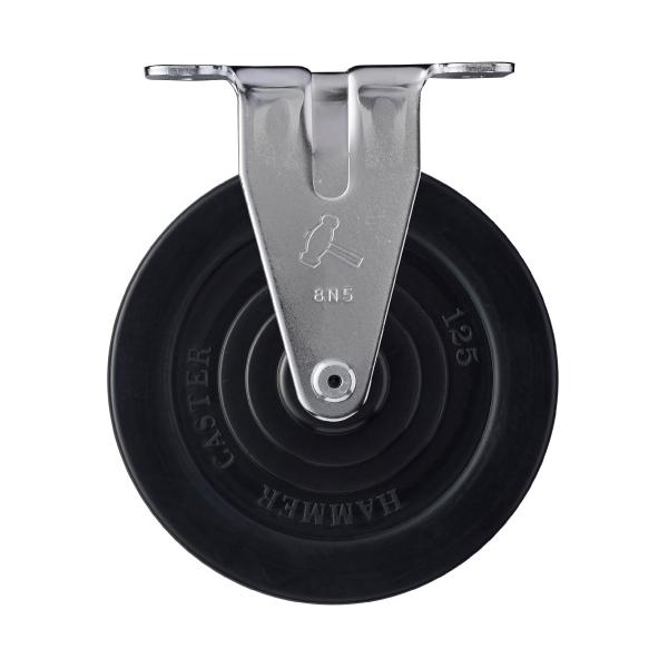 《仕様》●車輪：ゴム車●取付タイプ：平付固定●材質・表面処理：スチール(クロームメッキ)●車輪サイズ：125mm●許容荷重：60daN●取付高：148mm●取付座：100×58mm●取付寸法：82×40mm●取付穴径：8.8mm●車幅：27...