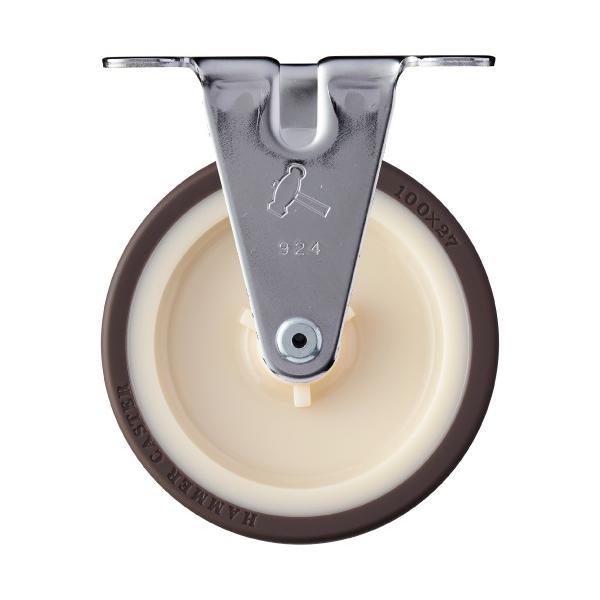 《仕様》●車輪：ウレタン車(熱可塑性)●取付タイプ：平付固定●材質・表面処理：スチール(クロームメッキ)●車輪サイズ：100mm●許容荷重：60daN●取付高：122mm●取付座：100×58mm●取付寸法：82×40mm●取付穴径：8.8...