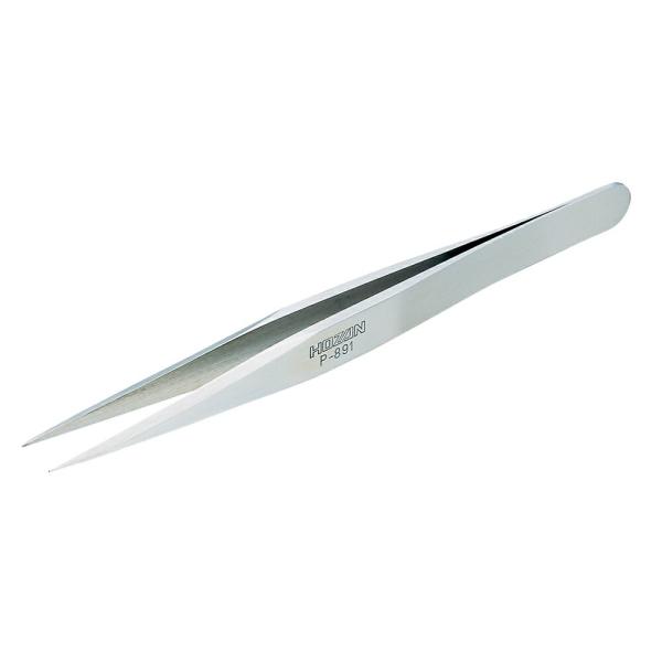 《仕様》●材質：ステンレス(SUS420J2)●全長：125mm●板厚：2.3mm●先端幅：0.6mm●重量：25g《特長》●熱処理を施した強靭な素材で、強くつまんでもしなりにくいです。●対象物の確実なピックアップに。