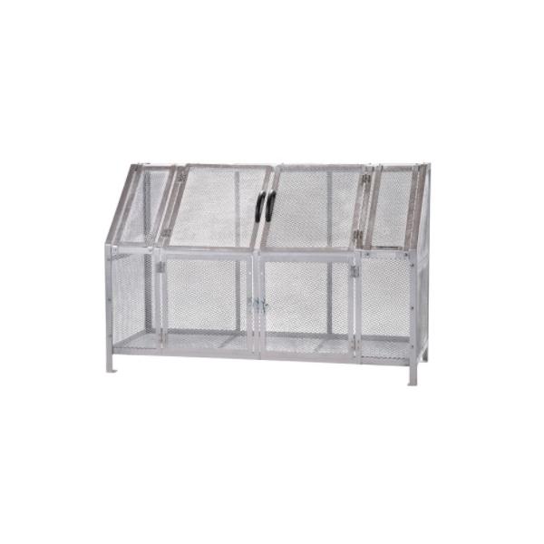 《仕様》●容量：約1200L(45L ゴミ袋 26個相当)●標準色：シルバー●材質：スチール(溶融亜鉛メッキ仕上げ)●寸法(幅X奥行X高さ)：1800X700X1200mm●重量：85kg《特長》●集積状況が一目で解るので安心です。●観音開...