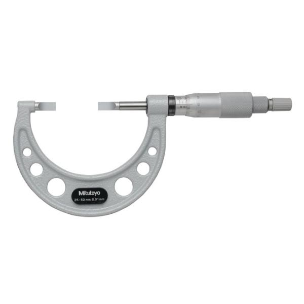 《仕様》●測定範囲(mm)：25〜50●最小表示量(mm)：0.01●目量(mm)：0.01●測定力(N)最小：3●測定力(N)最大：8●先端形状：ブレードAタイプ●最大許容誤差(μm)：±3●平行度(μm)：3●質量(g)：290《特長》...