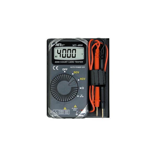 ●DC V 400mV/4V/40V/400V/450V●AC V 4V/40V/400V/450V●Ω 400Ω/4KΩ/40KΩ/400KΩ/4MΩ/40MΩ●電源 LR44(1.5Vボタン電池)×2●寸法・重量 54(W)×108(H...