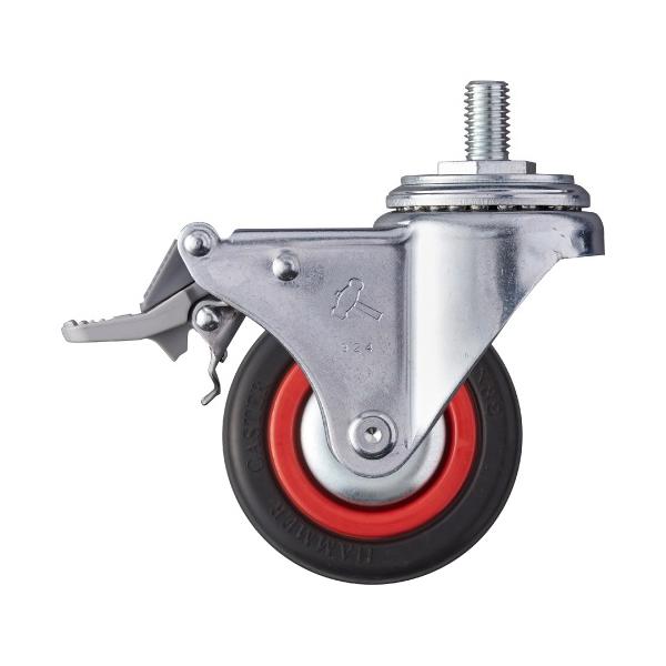 《仕様》●車輪：ゴム車(ラジアルボールベアリング)●取付タイプ：ネジ込み●トータルロック付き●材質・表面処理：スチール(三価クロム化成処理)●車輪サイズ：75mm●許容荷重：60daN●取付高：106mm●軸長：20mm●ねじ径：M12×1...