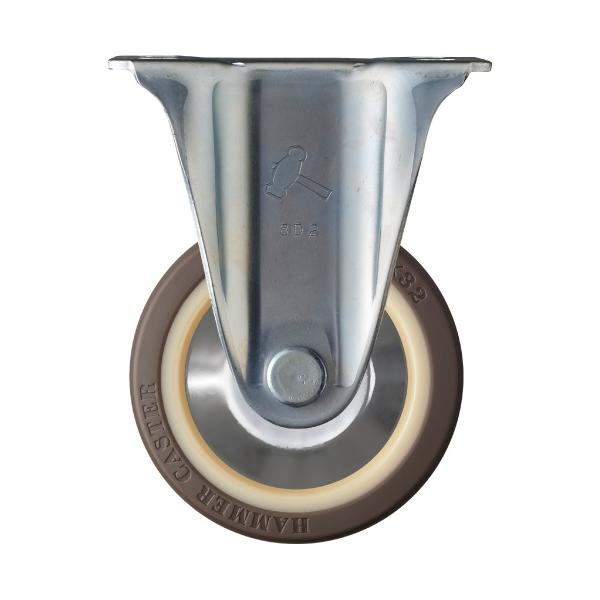 《仕様》●車輪：ウレタン車(熱可塑性)(ラジアルボールベアリング)●取付タイプ：平付固定●材質・表面処理：スチール(三価クロム化成処理)●車輪サイズ：100mm●許容荷重：100daN●取付高：140mm●取付座：110×78mm●取付寸法...