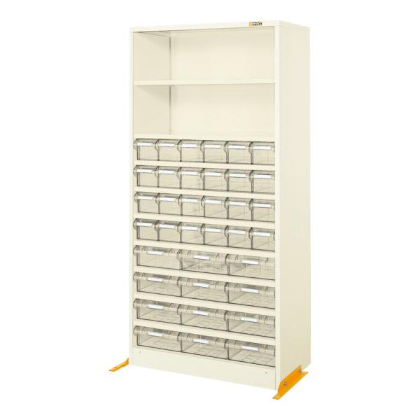 【完成品】 【据付別途】 《商品説明》●工場内の部品、伝票、カード、テープなどの小物の整理に便利です。《商品スペック》●外寸：W842×D450×H1760mm●均等耐荷重(棚板1段当り)：60kg●カラー：アイボリー●質量：83kg●メー...