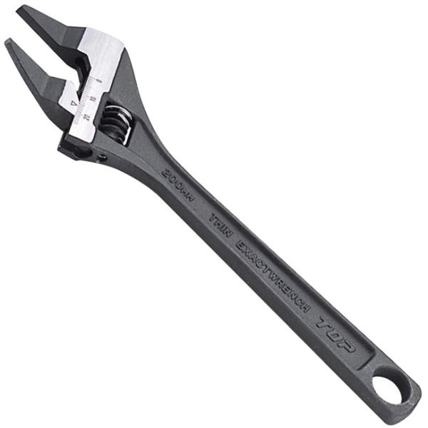 《仕様》●口開き寸法：0〜24mm●L：216mm●T1：4.5mm●T2：13mm●D：57.5mm●重量(g)：235《特長》●先端角度20°薄型ベントタイプ●ガタ無しウォーム採用でガタを抑えてボルト・ナットを確実に咥えます●薄型なので...