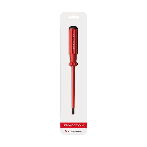 《仕様》●グリップエンド色：ブラック●先端形状：マイナス●先端：0.8×4mm●軸径：5mm●軸長：100mm●全長：195mm●質量：47g《特長》●ブレード部は絶縁カバーされているため最大1000Vまで安心して作業できます。●絶縁エレク...