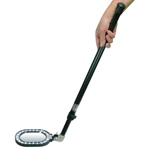 《仕様》●鏡径：75mmX110mm●ポールの長さ：600〜1000mm(2段)●ポール材質：アルミ材●鏡材質：ガラス●白色LED：21個内蔵●電池：単三X2本●連続点灯：約2時間●LED照射距離：暗い所で約2m以内●付属品：単三電池X2本...