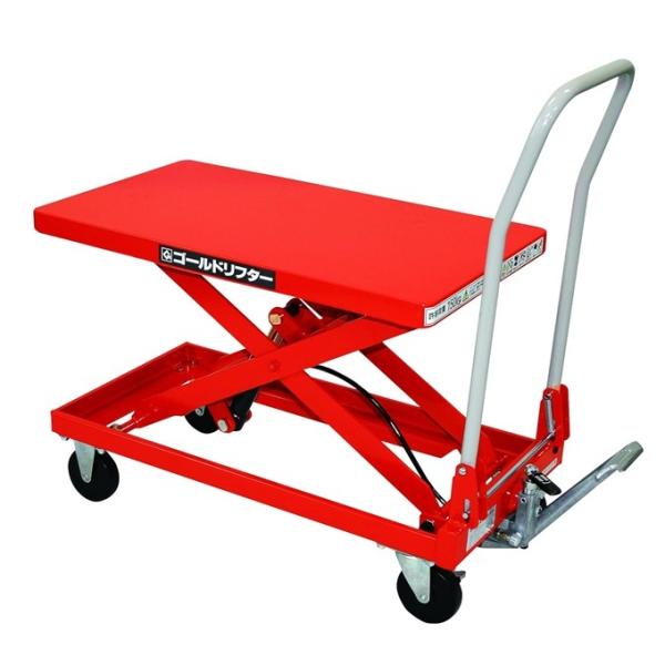 《仕様》●油圧・足踏式●スタンダード●折り畳みハンドル●積載荷重：120kg●テーブル寸法：350×570mm●ストローク：400mm●テーブル高さ：200〜600mm●全長：780mm●車輪：φ100ゴム●自重：19kg※商品の詳細はメー...