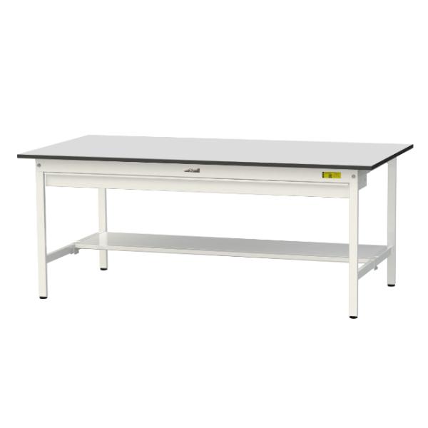 《仕様》●サイズ：W1800×D900×H740mm●天板：塩ビシート貼り●ワイド引出し1台付、半面棚板1枚付●半面棚板(W×D)：1574×359mm●全体均等耐荷重：150kg/台(半面棚板50kg/枚、ワイド引出し耐荷重10kg/段)...