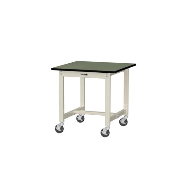 《ワークテーブル300シリーズ 移動式H740mm 塩ビシート天板（22mm）》●サイズWxDxH　750x750x740●質量(kg)　21.2●カラー　天板：グリーン　本体：アイボリー●SWRC775GI特長●塩ビシート天板(２２mm)...
