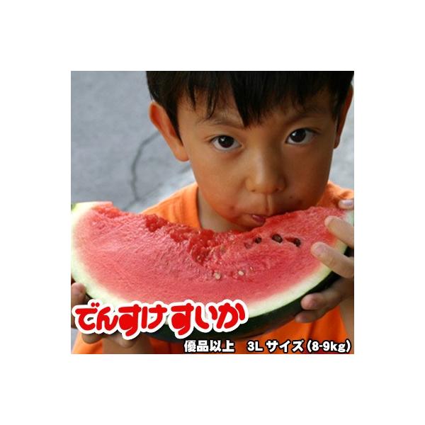 普通のすいかと違い、外は真っ黒！中は真っ赤な果肉！味のほうは非常にシャキシャキ感がありあまくボーリングの玉のようにまん丸で大きいんです！内容量 優品以上 3Lサイズ(8-9kg)賞味期限　この商品は日持ちがよいです（割らないで約１週間）です...