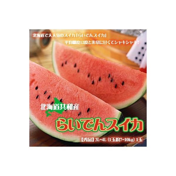 太陽からの恵みをいっぱいにつめ込んで育った果汁たっぷりのジューシーでシャキシャキのらいでんすいかです。光センサーで甘さを測定した品質の良いスイカをお届けいたします。平均糖度12度と非常に甘味があるすいかです。内容量　L-2L（1玉約4.5-...