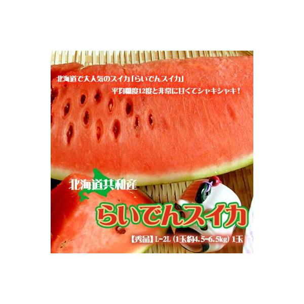 太陽からの恵みをいっぱいにつめ込んで育った果汁たっぷりのジューシーでシャキシャキのらいでんすいかです。光センサーで甘さを測定した品質の良いスイカをお届けいたします。平均糖度12度と非常に甘味があるすいかです。内容量　3L-4L（1玉約7-1...