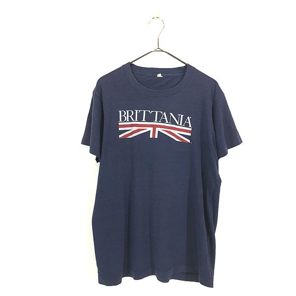古着 80s USA製 BRITTANIA ユニオンジャック ロゴ Tシャツ L 古着