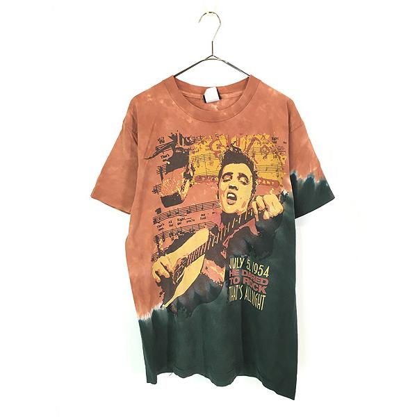 古着 90s USA製 Elvis Presley 「He Dared to Rock」 ロカビリー ロック タイダイ Tシャツ M