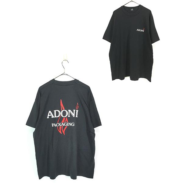 古着 80s USA製 ADONI PACKAGING ファイヤー ロゴ Tシャツ XL 古着