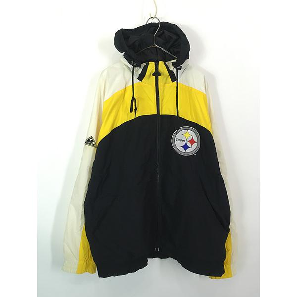 古着 90s NFL Pittsburgh Steelers スティーラーズ 2way ナイロン ジャケット パーカー XL 古着