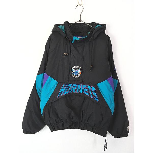 古着 90s STARTER NBA Charlotte Hornets ホーネッツ パデット ジャケット パーカー M 古着