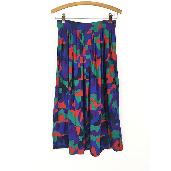 レディース 古着 90s Rafaella カラフル モザイク ブロック レーヨン タック スカート ミモレ丈 M位 古着