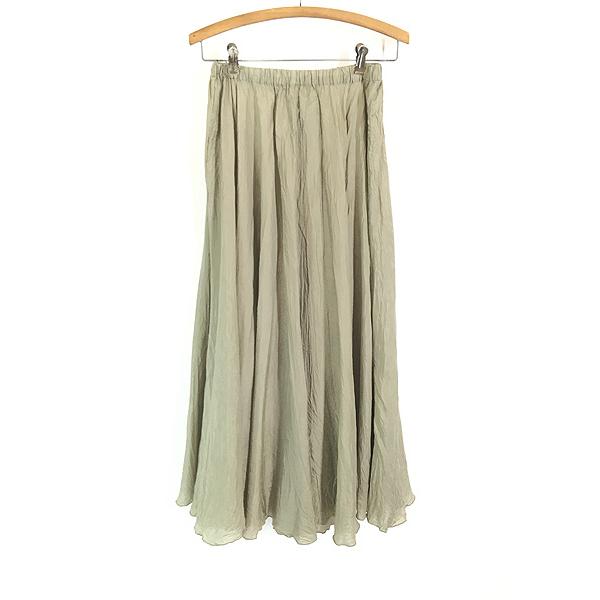 レディース 古着 SOSTANZA 光沢 無地 ソリッド 100％シルク ギャザー フレア スカート マキシ丈 M 古着