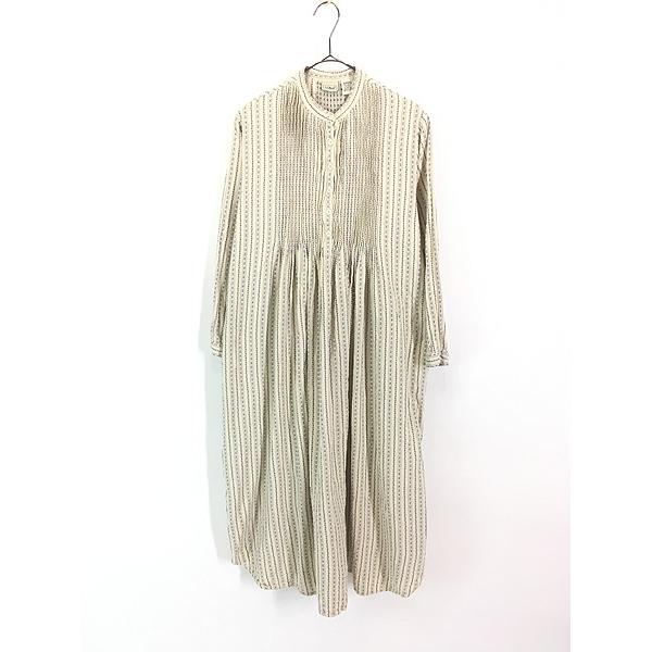 レディース 古着 LL Bean チロリアン柄 ピンタック フランネル ワンピース ドレス ロング丈 白×青 S 古着 レディース 古着 LL Bean チロリアン柄 ピンタック フランネル