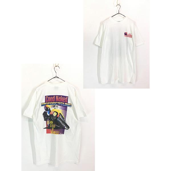 古着 90s Coed Naked MOTORCYCLING バイク グラフィック Tシャツ L 古着