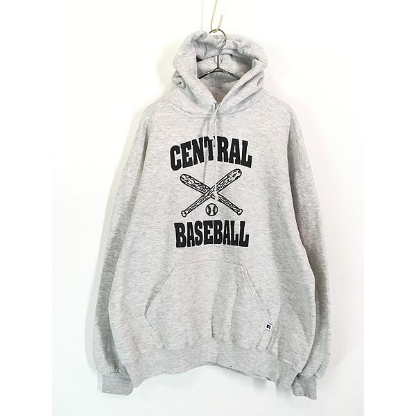 古着 90s USA製 Russell 「SENTRAL BASEBALL」 3段 カレッジ ベースボール スウェット パーカー XL 古着