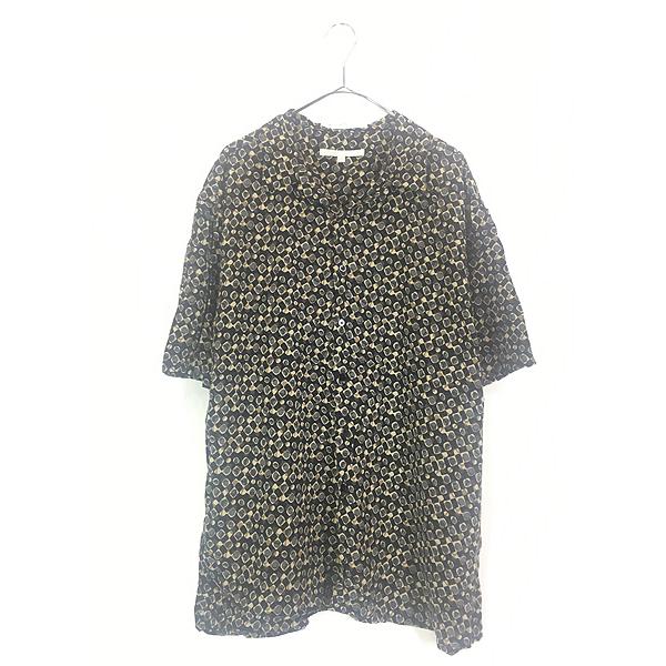 古着 90s PERRY ELLIS マルチ ドット 開襟 レーヨン ボックス シャツ 半袖 XL