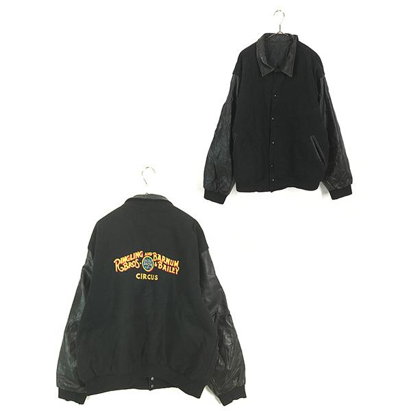 古着 90s USA製 RINGLING サーカス 刺しゅう 本革 レザー メルトン ウール スタジャン ジャケット L 古着