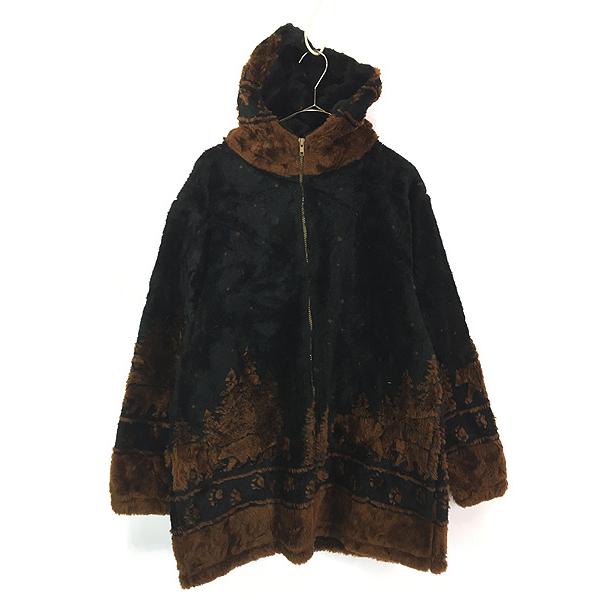 古着 90s USA製 MAZMANIA クマ 足跡 フリース ジャケット パーカー M