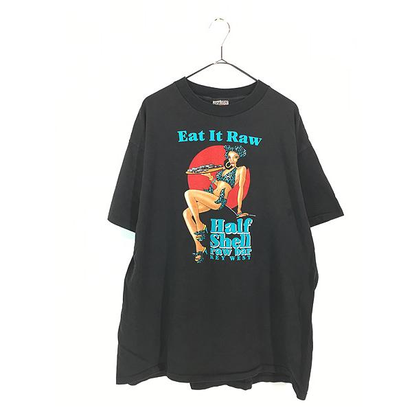 古着 90s Half Shell raw bar レストラン バー 水着 美女 Tシャツ XL 古着