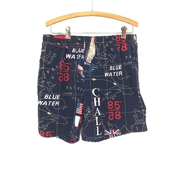 古着 90s Nautica Callenge セーリング 地図 総柄 ナイロン スイム ショーツ ショート パンツ M 古着