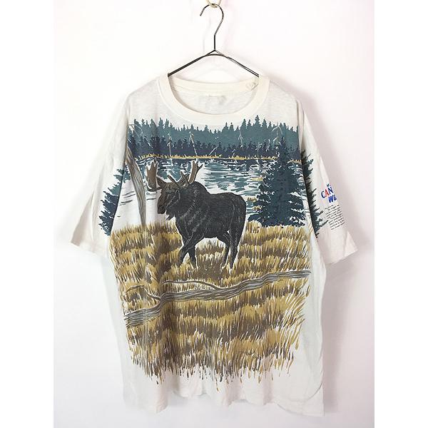 古着 90s MOLSON CANADIAN ビール 企業 ムース ヘラジカ アニマル オールオーバー Tシャツ XXL位 古着