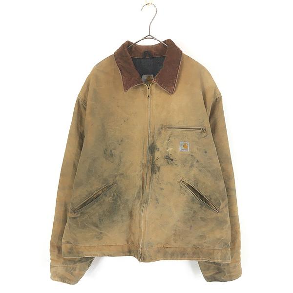 古着 80-90s Carhartt 裏地 ストライプ ブランケット フェード ブラウン ダック デトロイト ジャケット XL 古着 80-90s Carhartt 裏地 ストライプ ブランケット フェード