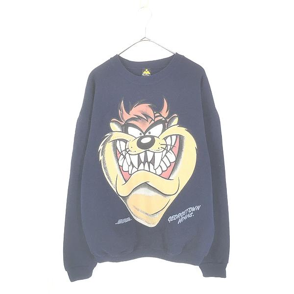 古着 90s USA製 LOONEY TUNES タズ BIG フェイス 「Georgetown Hoyas」 カレッジ スウェット トレーナー L