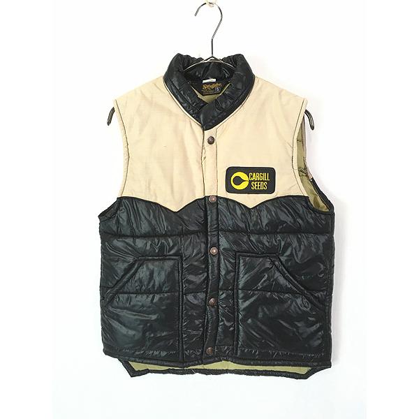 古着 70s USA製 Swingster 「CARGILL SEEDS」 2tone 切替 パデッド ナイロン レーシング ベスト S
