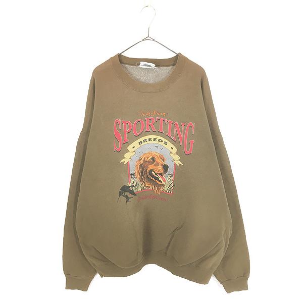 古着 90s USA製 FIELD&amp;STREAM 「SPORTING」 犬 ゴールデン レトリーバー アニマル ヘビー スウェット トレーナー XL 古着