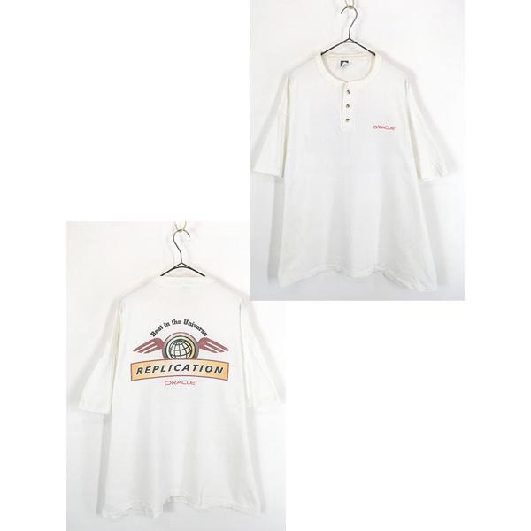 古着 90s USA製 Oracle 「REPLICATION」 レプリケーション コンピューター ソフトウェア ヘンリーネック Tシャツ XL